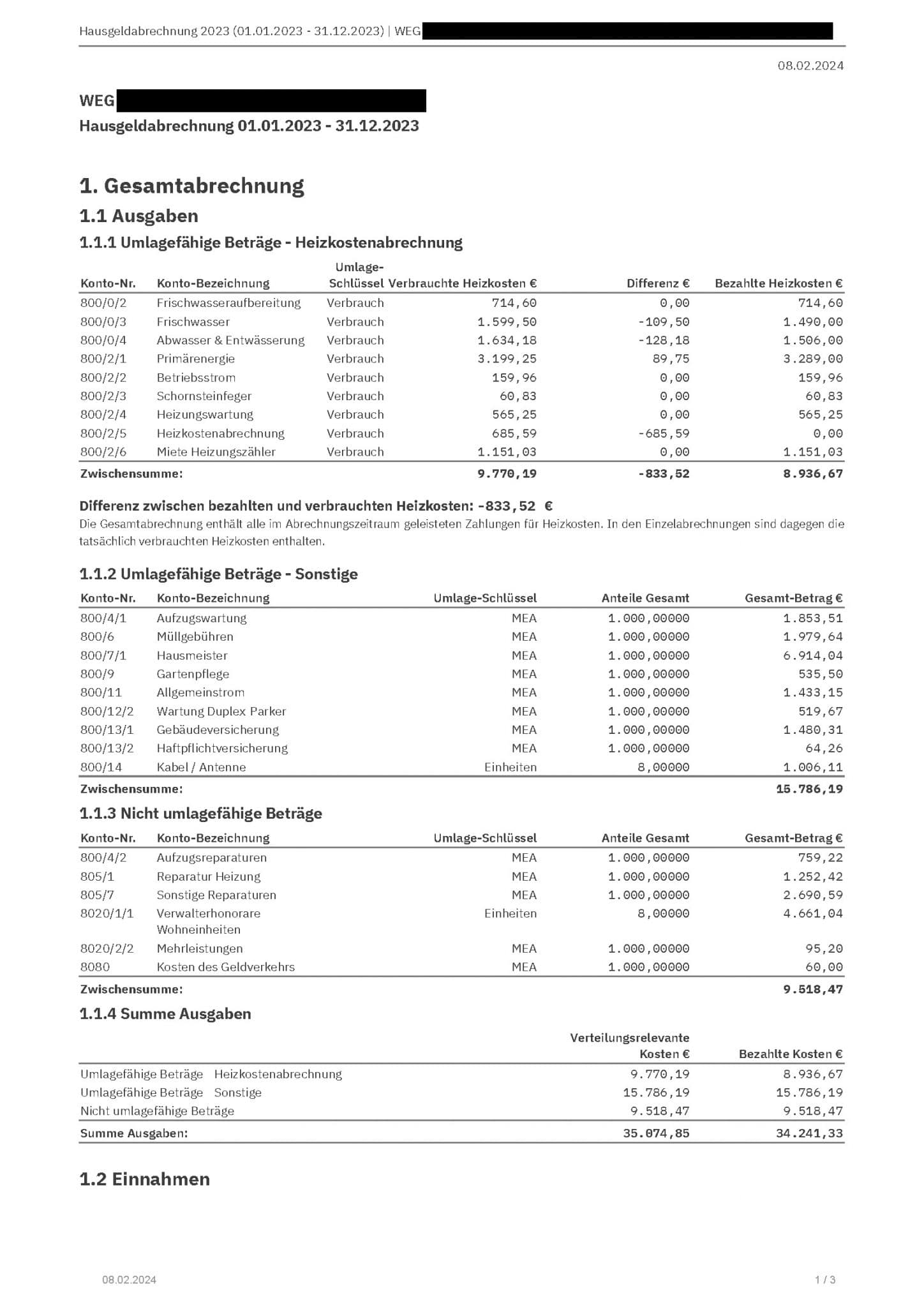 Jahresabrechnung / WEG-Abrechnung: Was ist das?